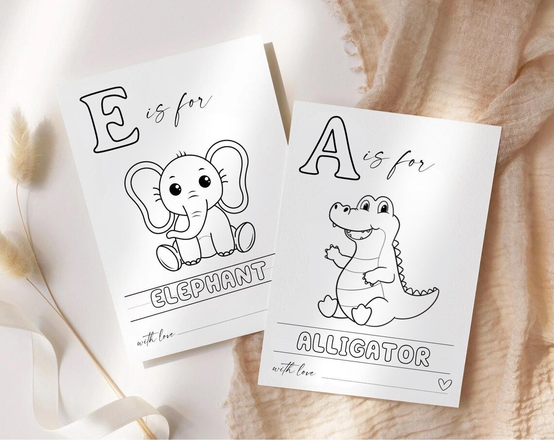 ABC Coloring Book Baby Shower Game, ABC Baby Shower Coloring Book, Baby ...