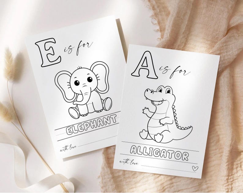 ABC Coloring Book Baby Shower Game, ABC Baby Shower Coloring Book, Baby ...