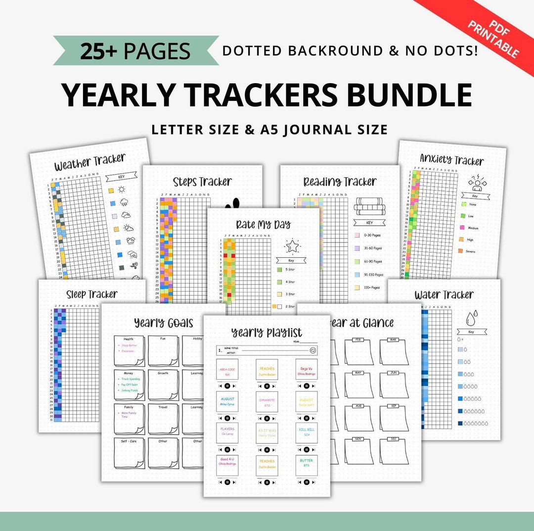 2025 Printable Bullet Journal Yearly Trackers Bundle, 2025 Bullet ...