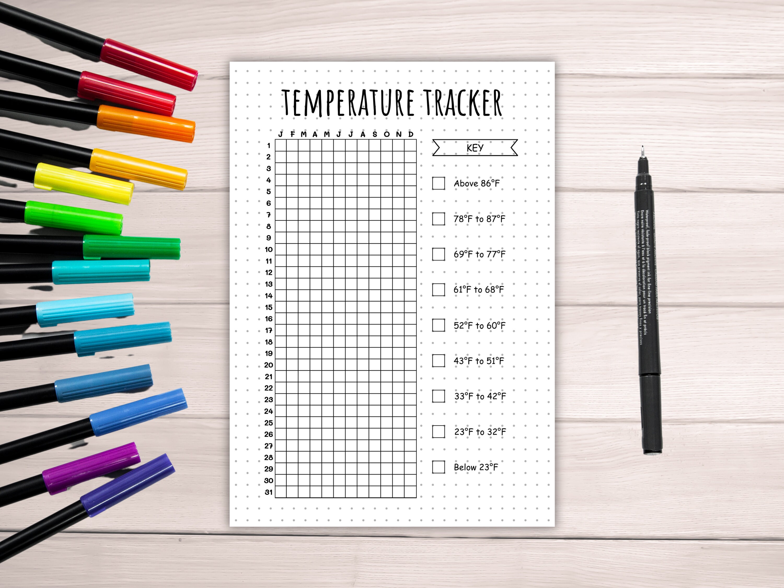 Yearly Temperature Tracker A5 Printable Journal Page Weather Trends Log ...