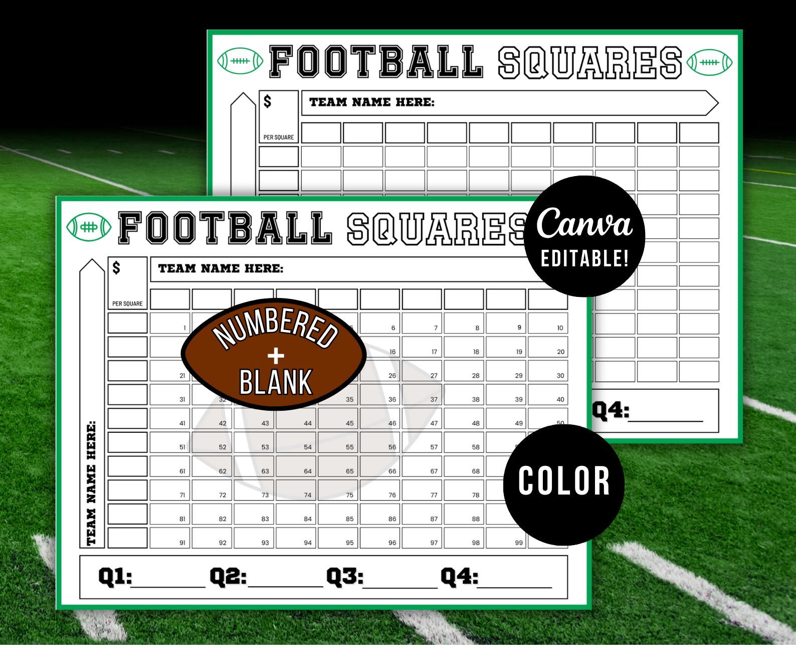 Editable Football Squares, 100 Squares Football Pool, Football ...