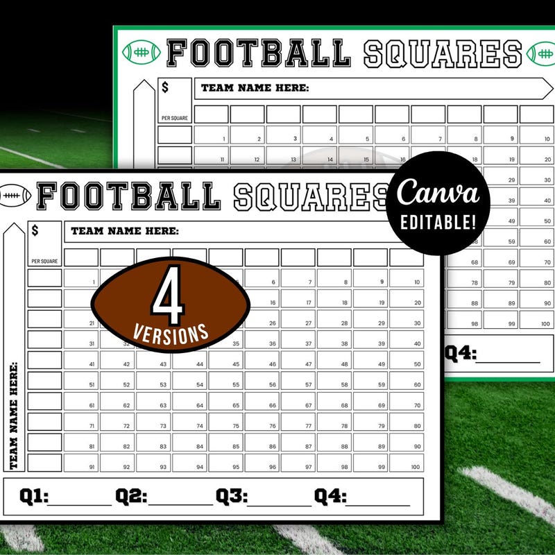 100 Square Editable Football Squares - Etsy