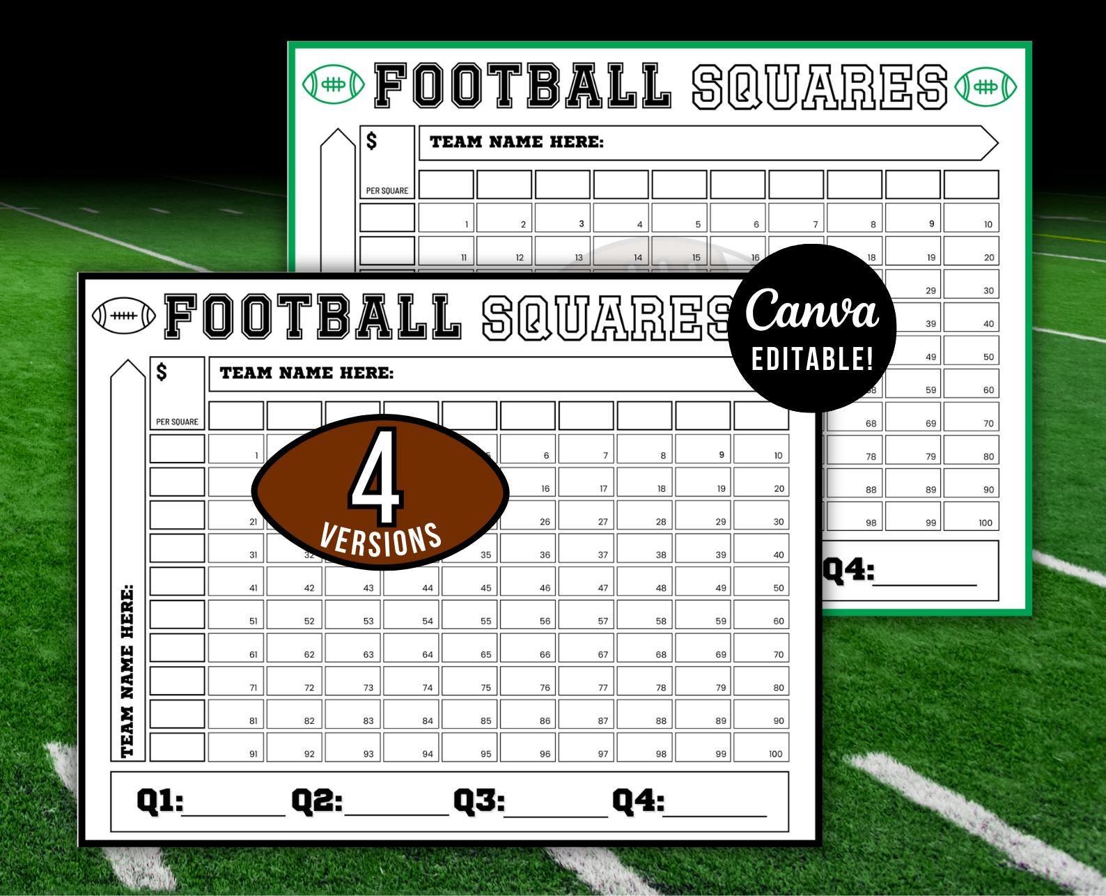 Editable Football Squares, 100 Squares Football Pool, Football ...
