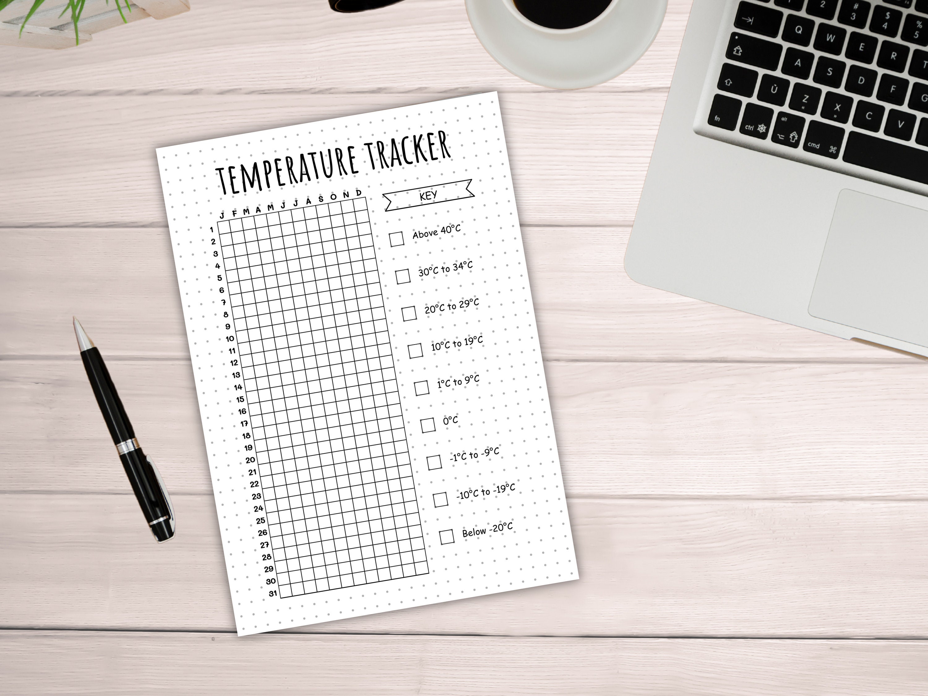 Yearly Temperature Tracker A5 Printable Journal Page Weather Trends Log ...