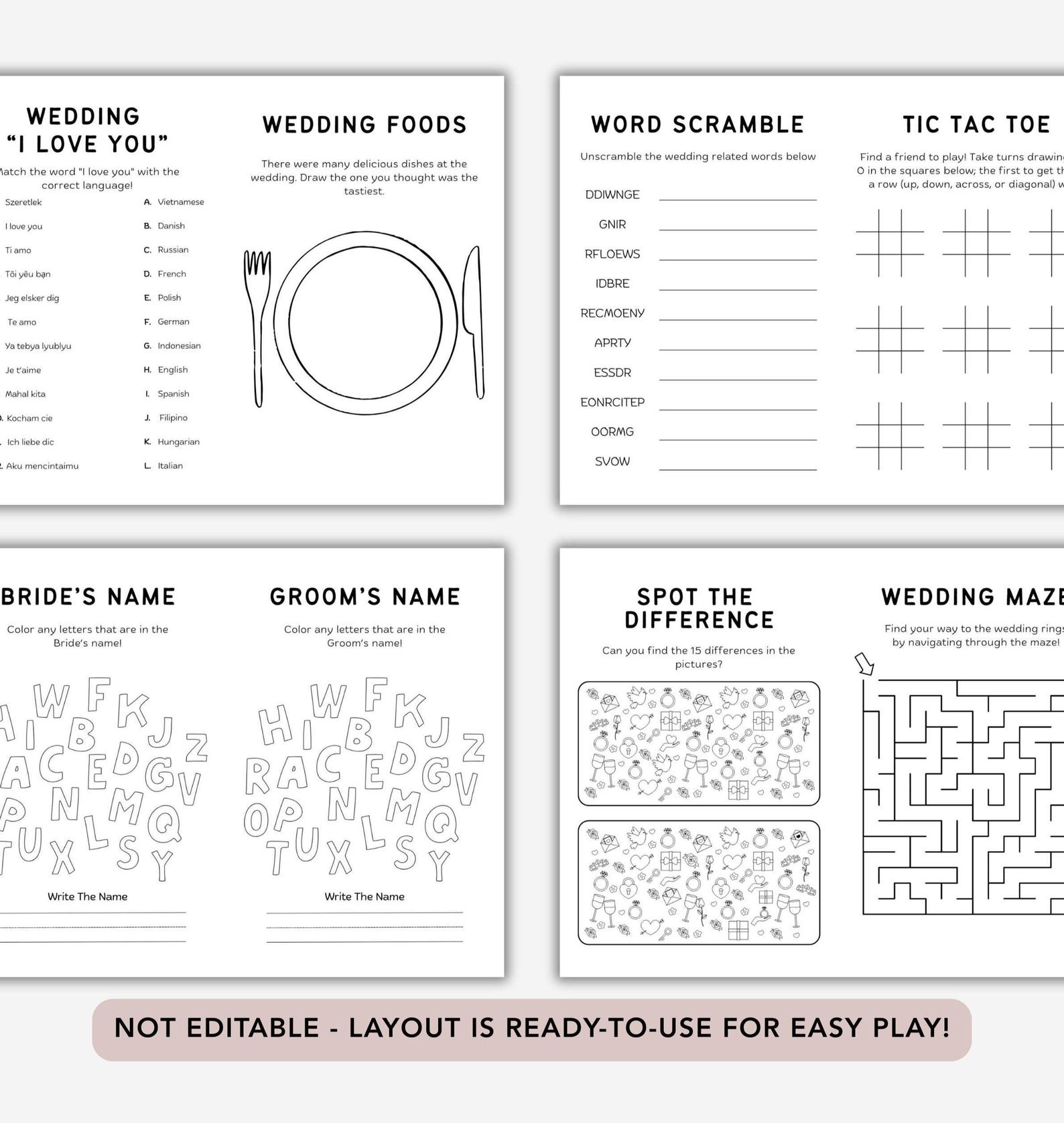 Kids Activity Pack Wedding, Wedding Coloring Book, Wedding Activity ...