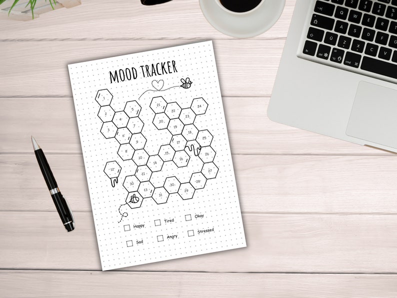 Bee Mood Tracker A5 Printable Journal Page May Mood Tracker Habit ...