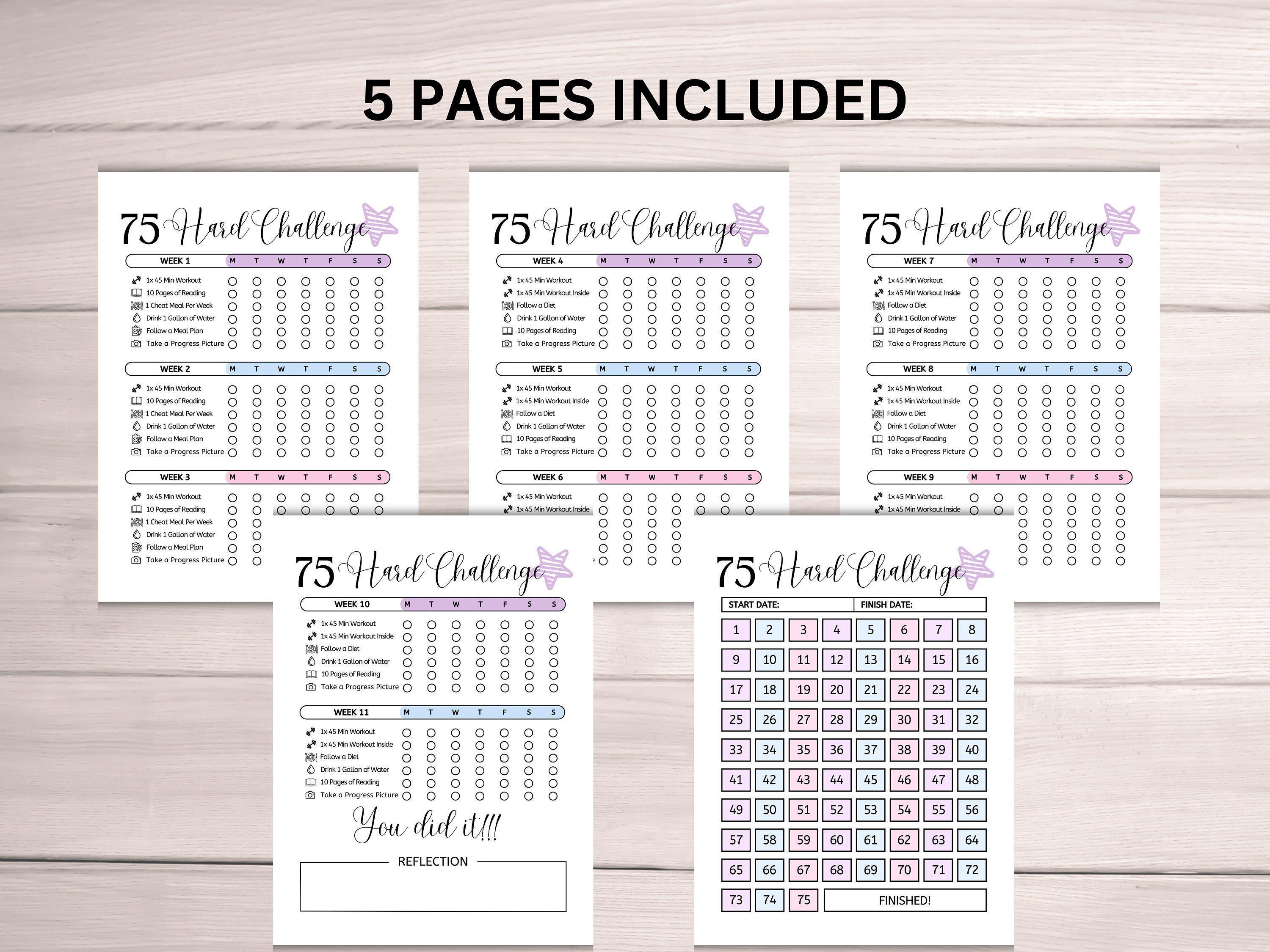 Editable 75 Hard Challenge Tracker Printable, 75 Hard Tracker, 75 Day ...