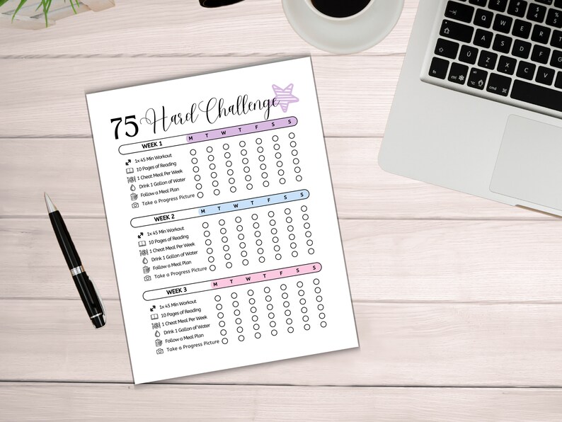 Editable 75 Hard Challenge Tracker Printable, 75 Hard Tracker, 75 Day ...
