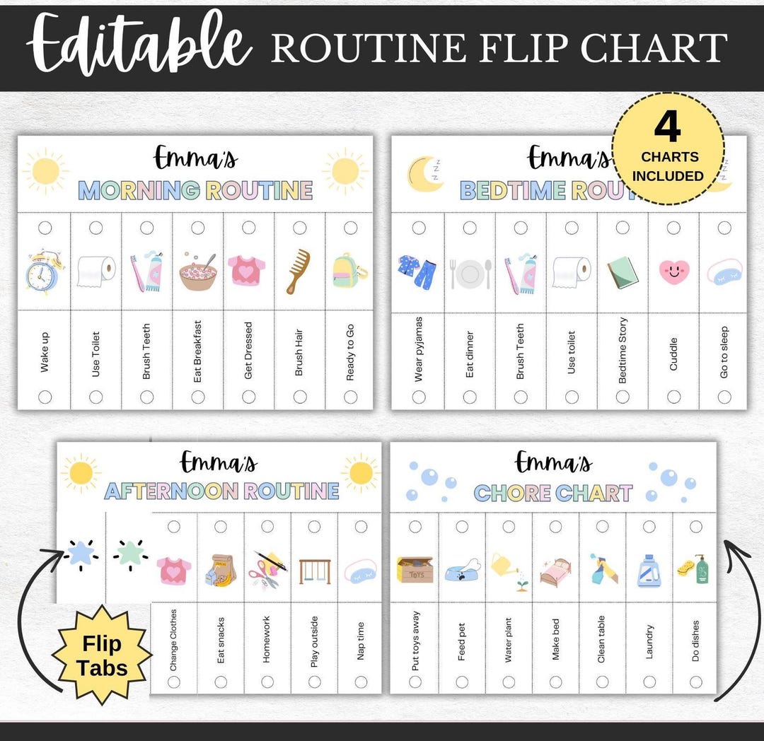 Kids Flip Routine Chart Morning Routine Flip Chart Editable Routine ...