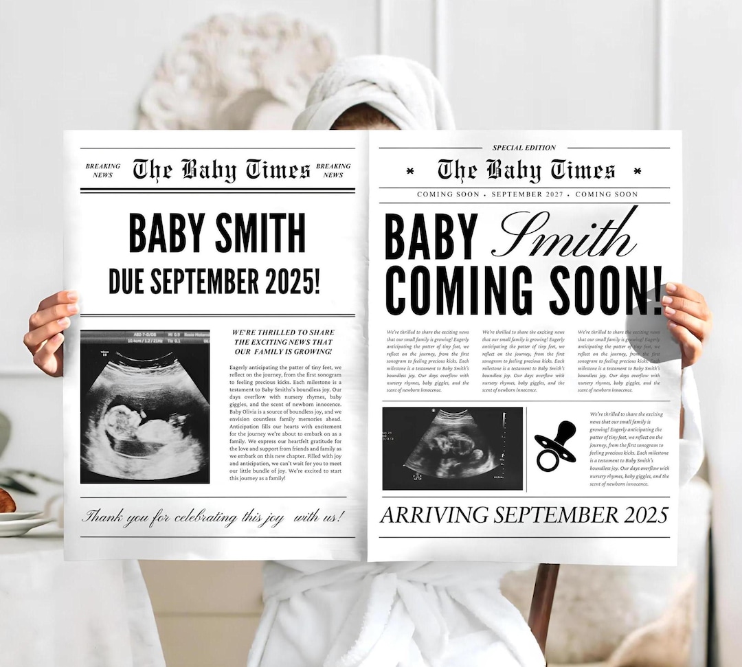 Baby Announcement Newspaper, Newspaper Pregnancy Announcement, Large ...