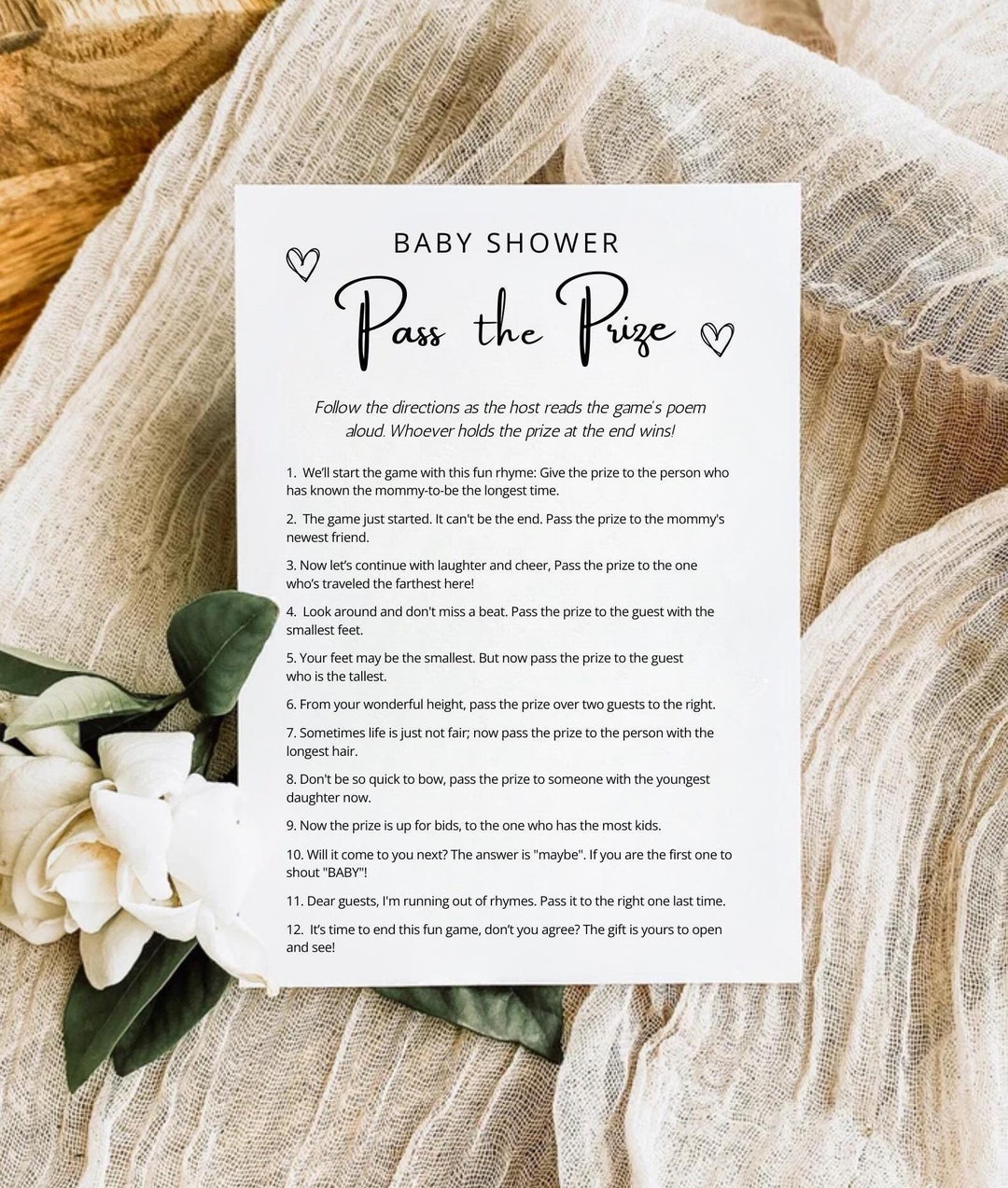 Pass the Prize Rhyme Game Baby Shower Game, Pass the Gift Poem, Baby ...