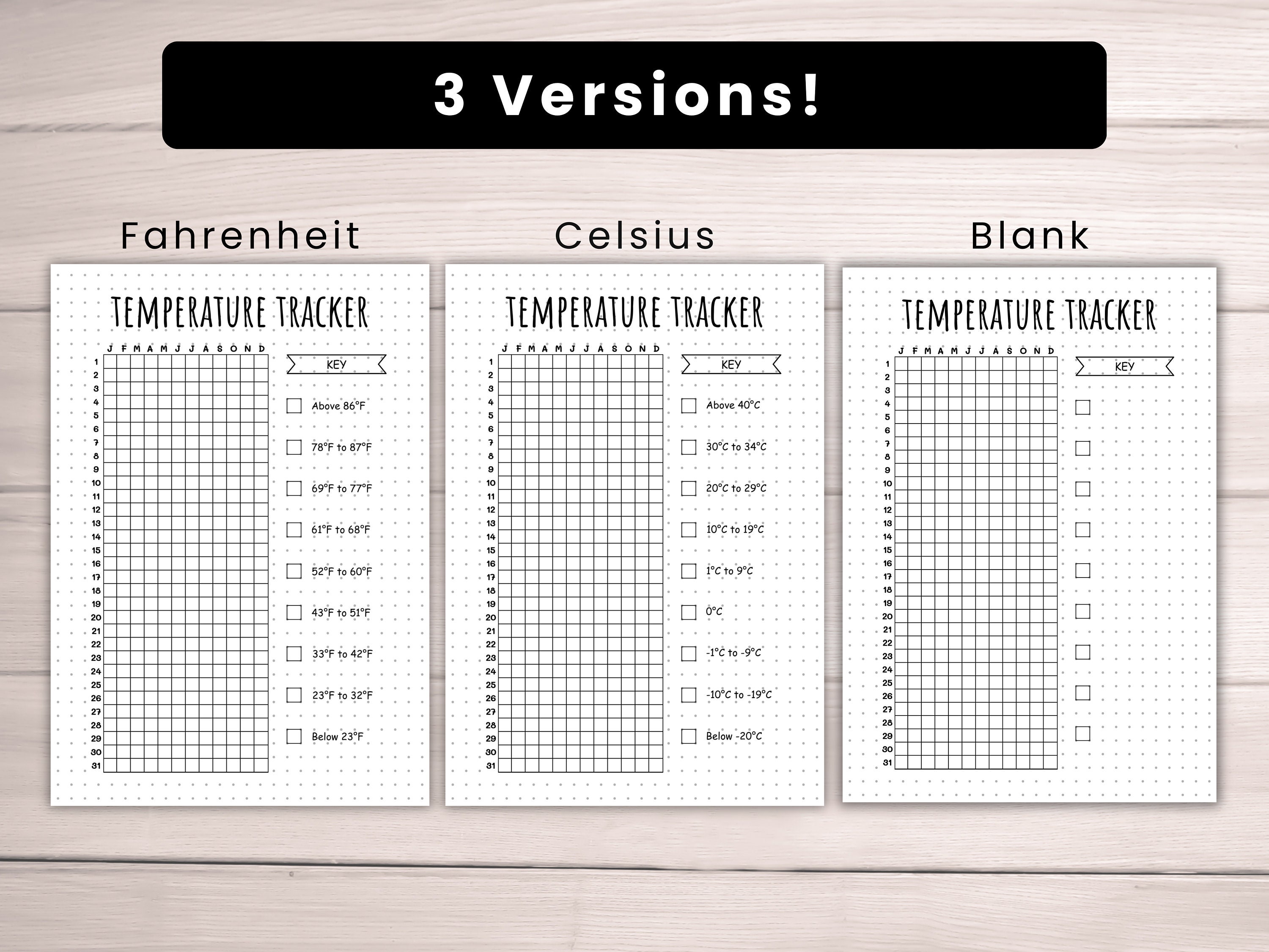 Yearly Temperature Tracker A5 Printable Journal Page Weather Trends Log ...
