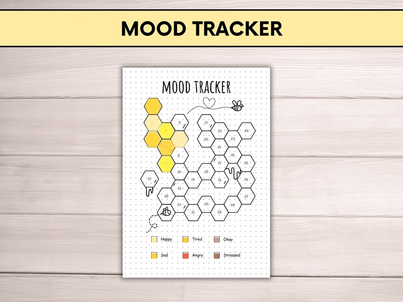Bee Mood Tracker A5 Printable Journal Page May Mood Tracker Habit ...