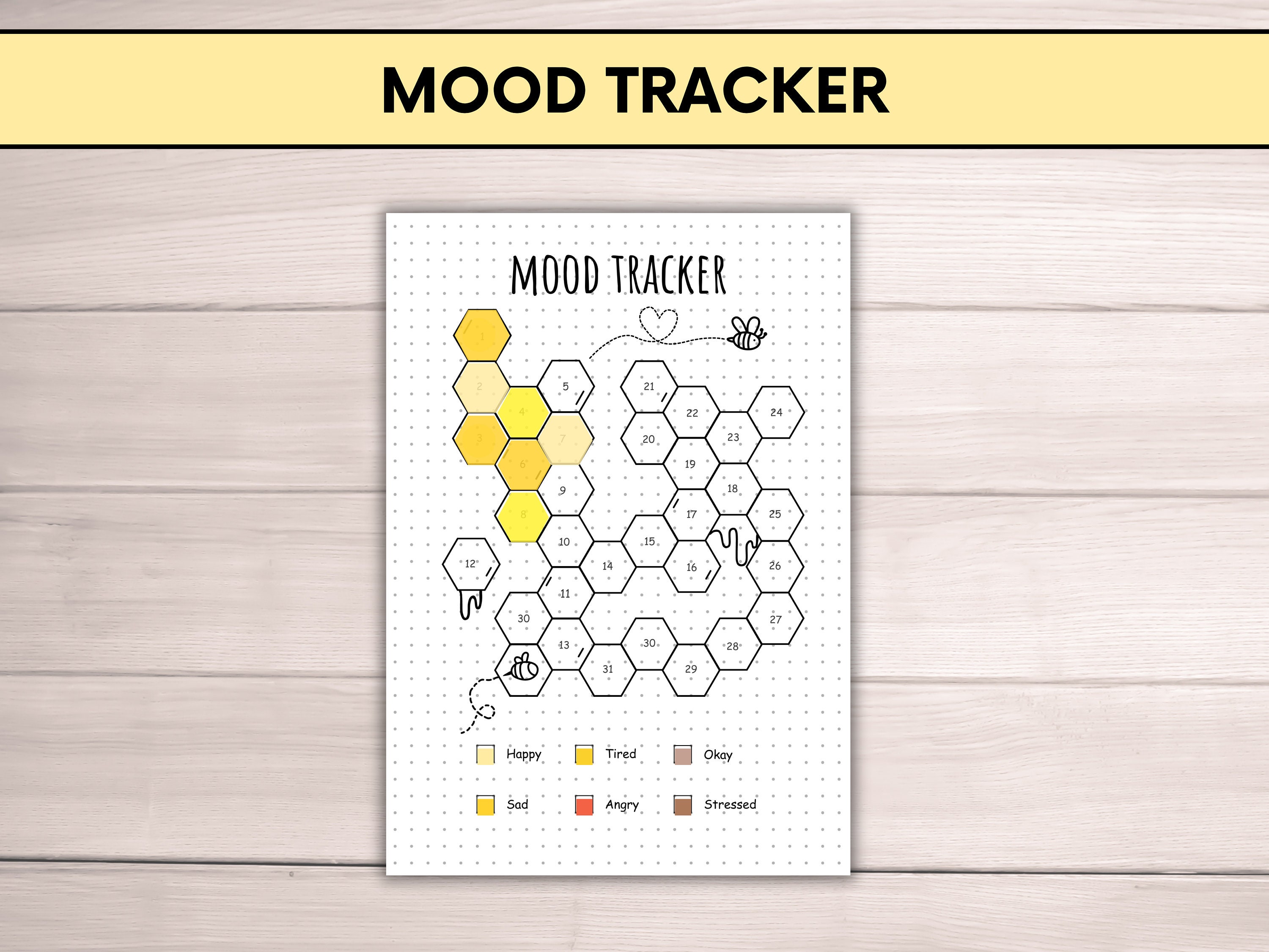 Bee Mood Tracker A5 Printable Journal Page May Mood Tracker Habit ...