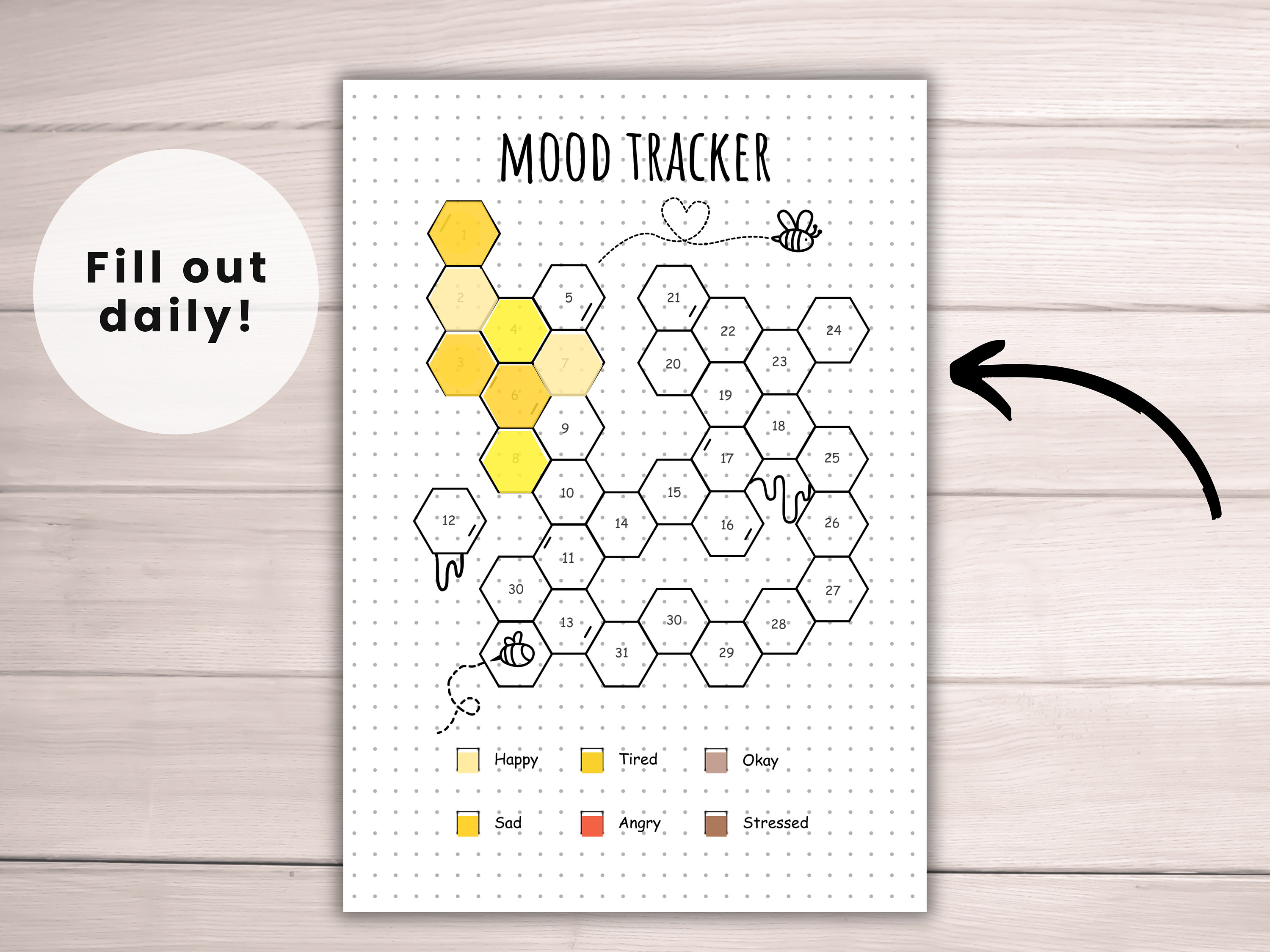 Bee Mood Tracker A5 Printable Journal Page May Mood Tracker Habit ...
