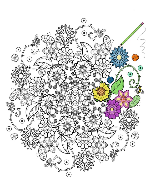 Spring Flower Mandala Coloring Page | Etsy