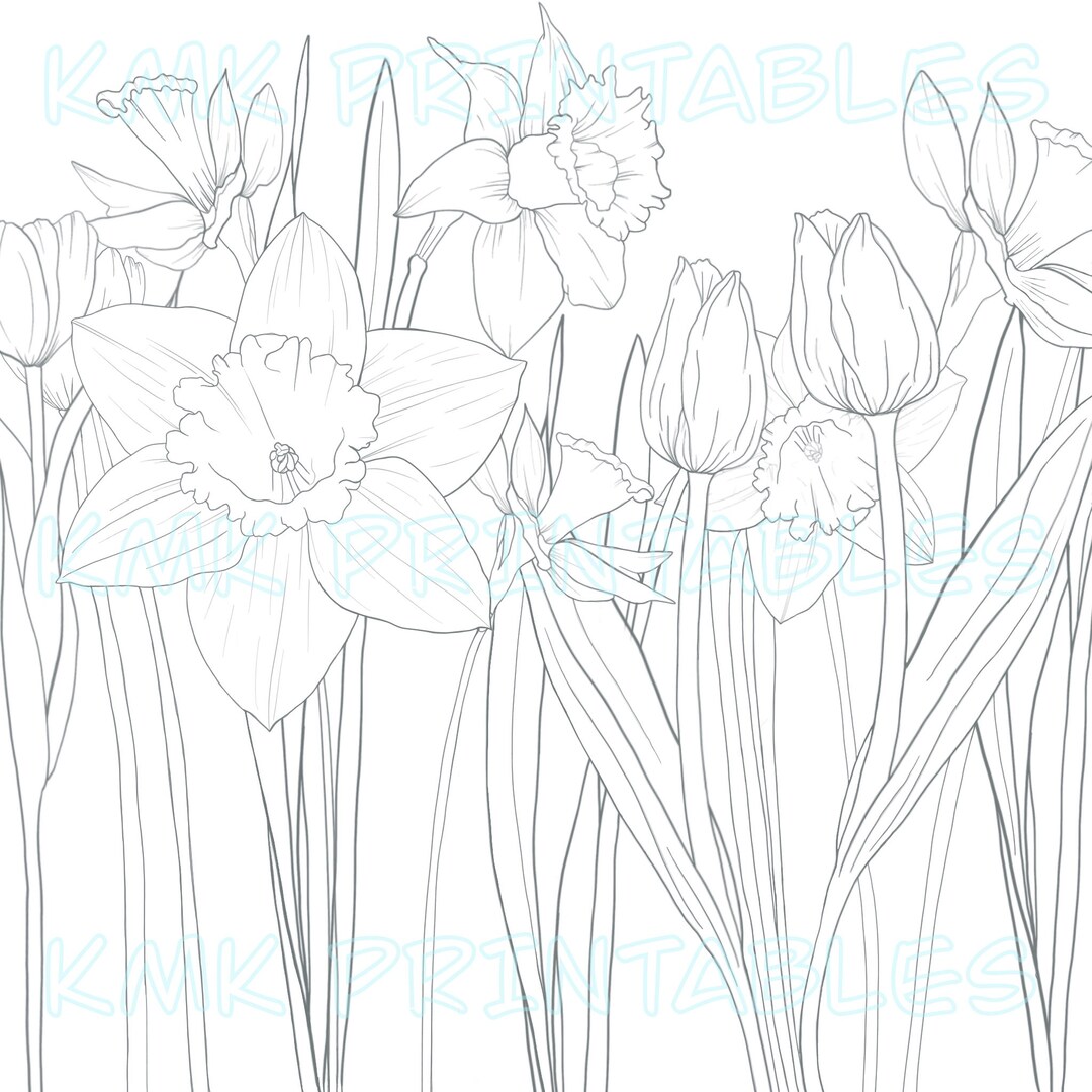 Spring Flower Coloring Page & Template - Etsy