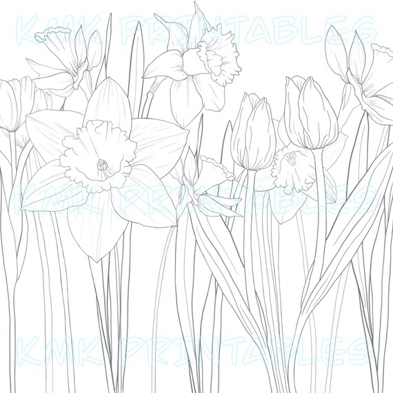Spring Flower Coloring Page & Template | Etsy