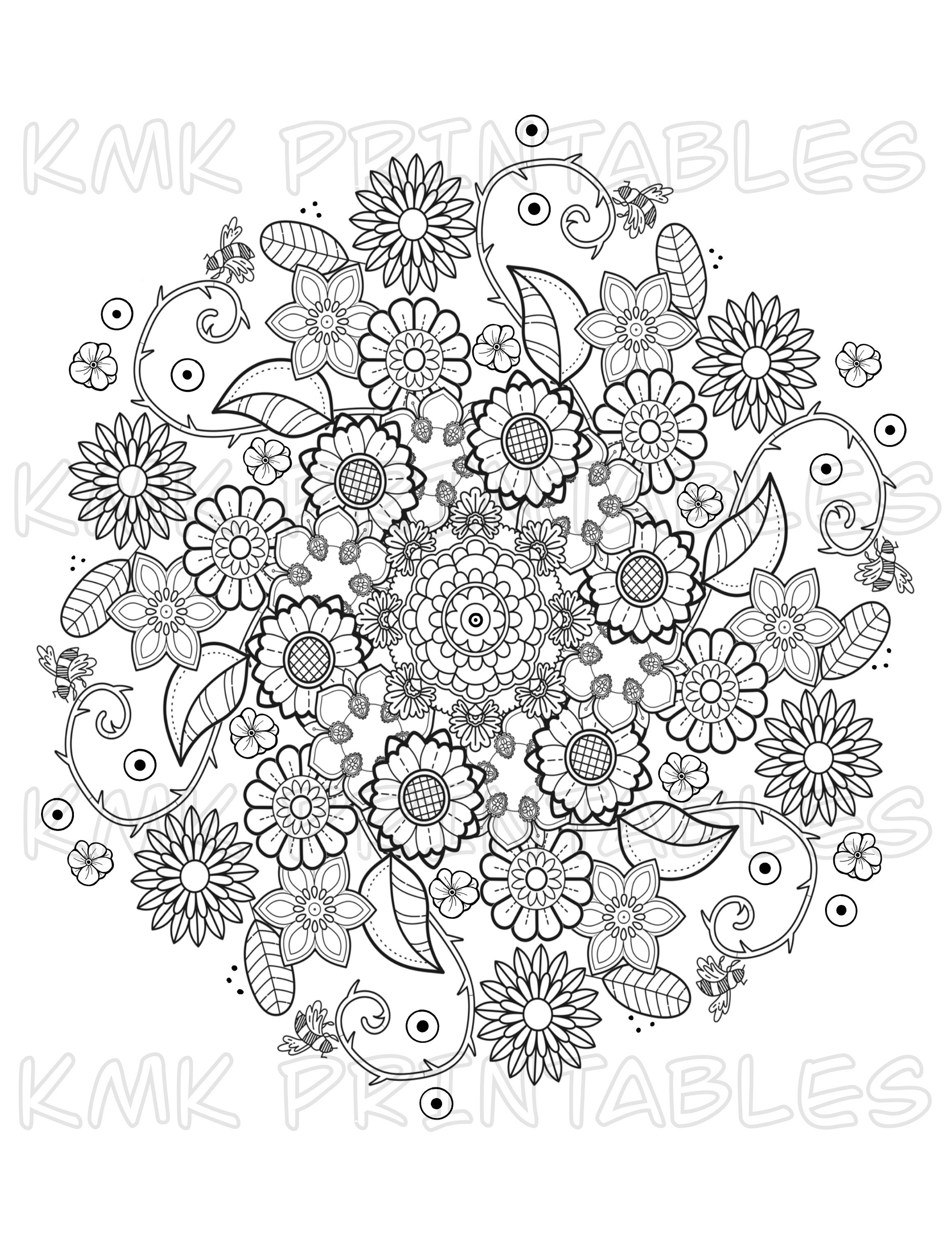 Spring Flower Mandala Coloring Page - Etsy