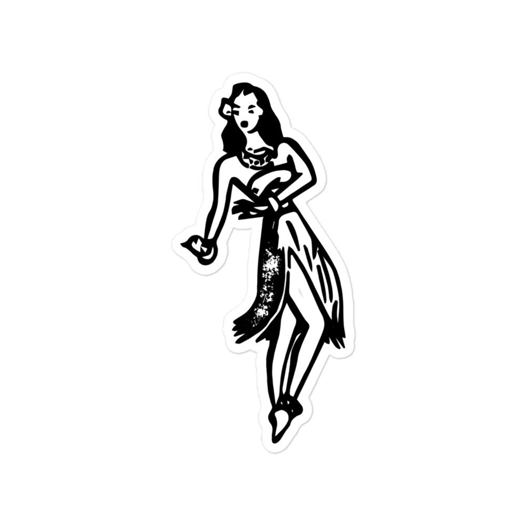 Hula Girl Bubble-free Sticker - Retro Hawaii Sticker - Black Outline ...