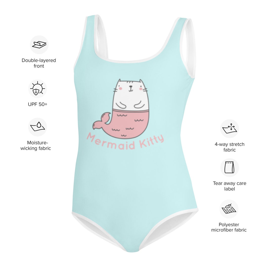 Mermaid Kitty Child Swimsuit in Cyan Blue - Child Swimsuit, Summer ...