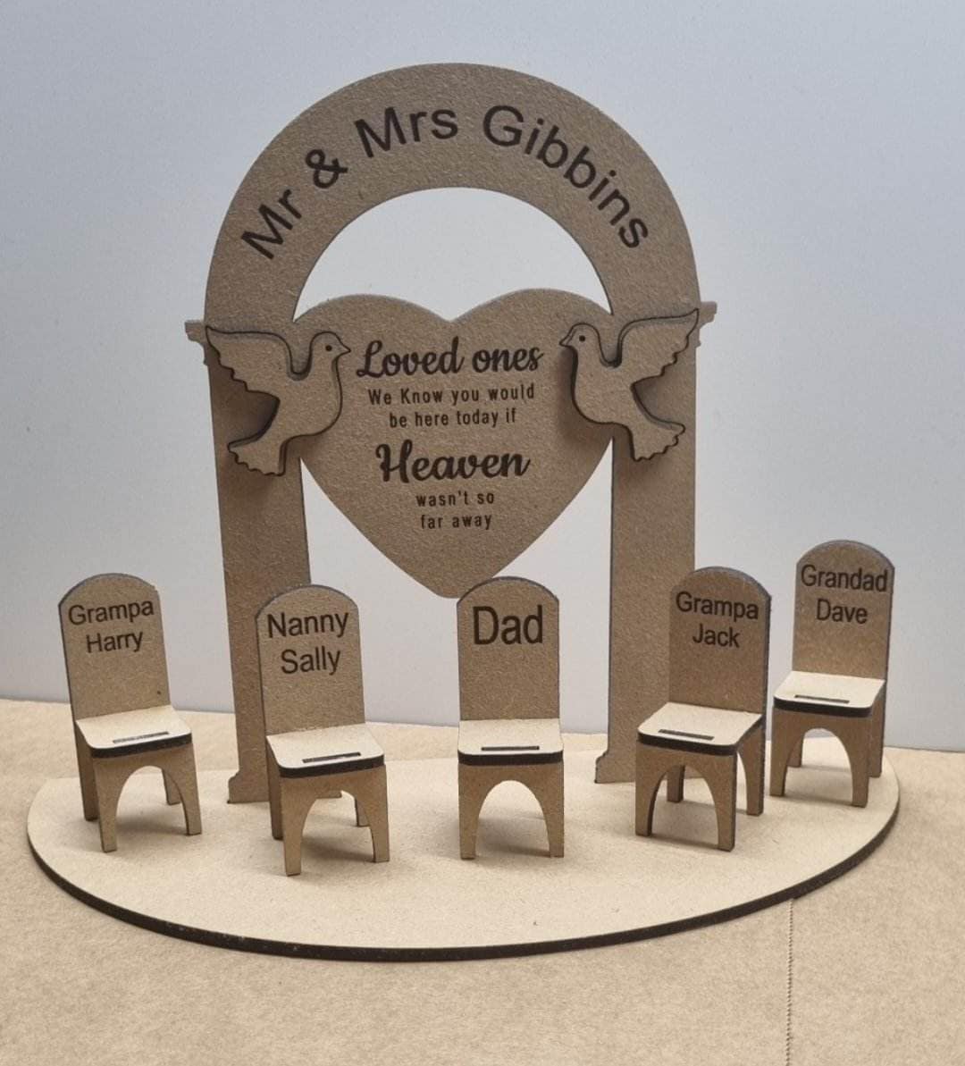 MDF Loved Ones in Heaven Wedding Top Plaque Centrepiece With Chairs ...
