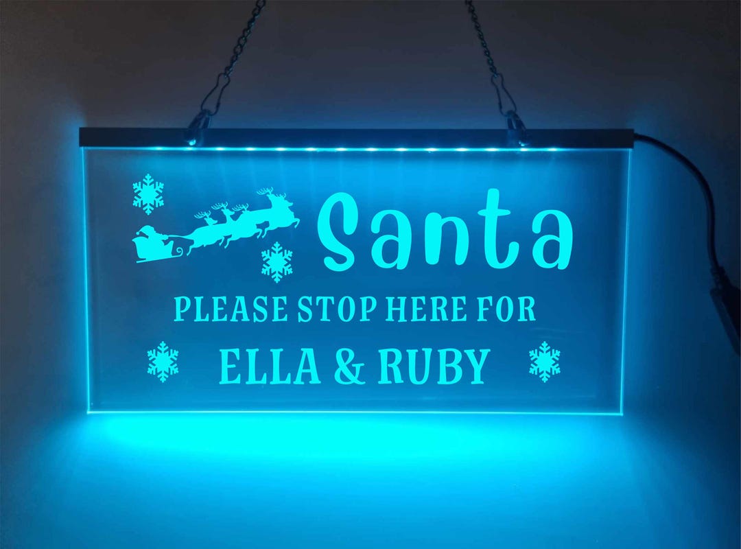 Santa Stop Here LED Light up Sign LED Lights Personalised Room ...