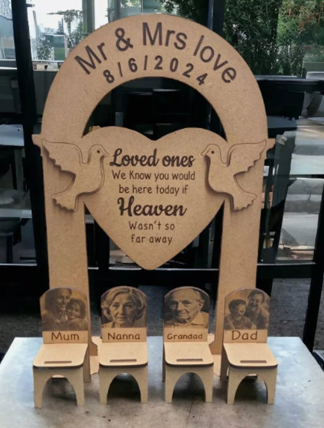 Wedding Table Top Plaque Centrepiece With Photo Chairs Large ...