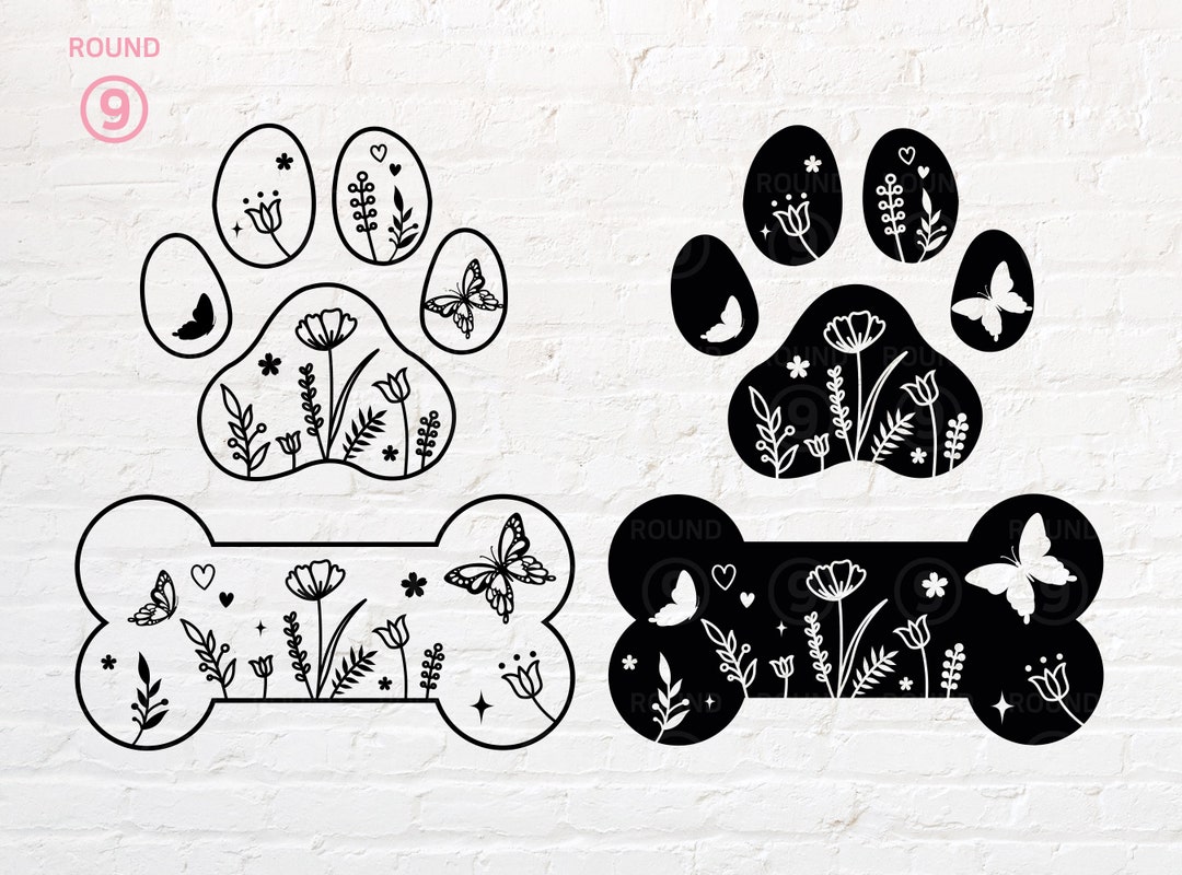 Floral Dog Paw Svg, Png, Dxf, Eps, Pdf - Etsy