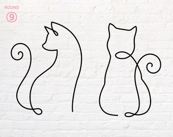 Cat Line Art Bundle Vector Svg, Cat Single Line Vector, Cat Outline ...