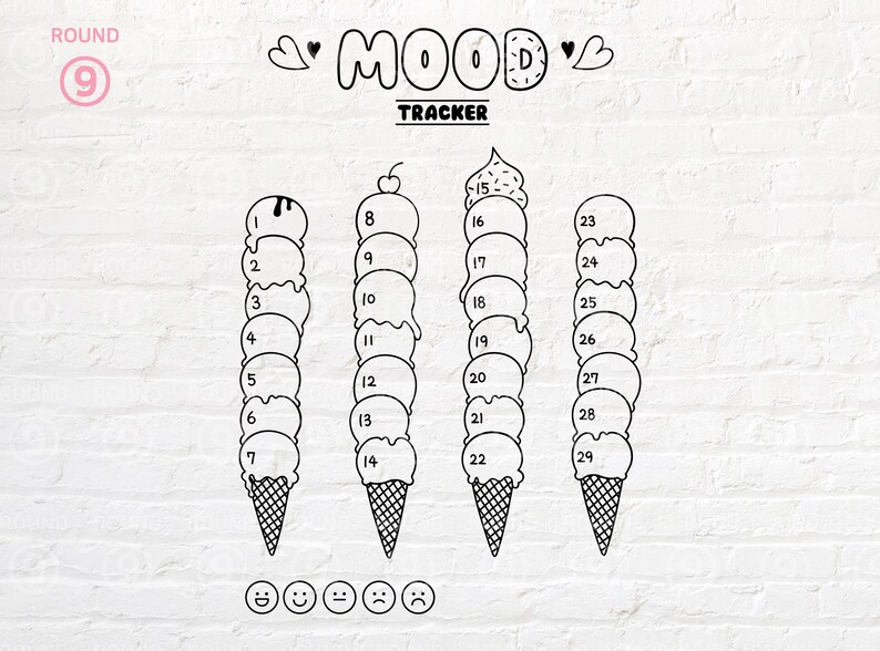 MOOD Tracker Icecream Svg, MOOD 31day-28day Svg, Png, Dxf, Eps, Pdf - Etsy