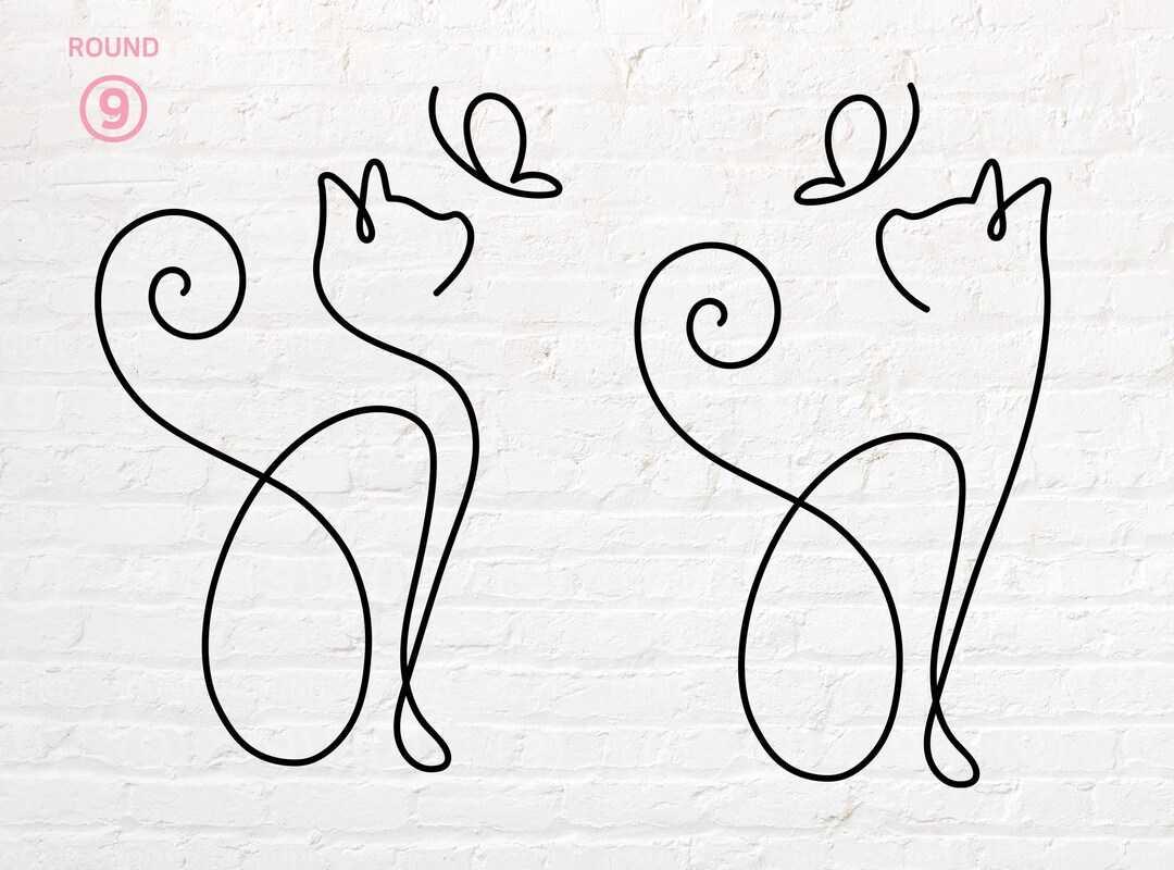 Cute Cat Outline Svg, Line Art Svg, Cat With Butterfly Png, Dxf, Eps ...