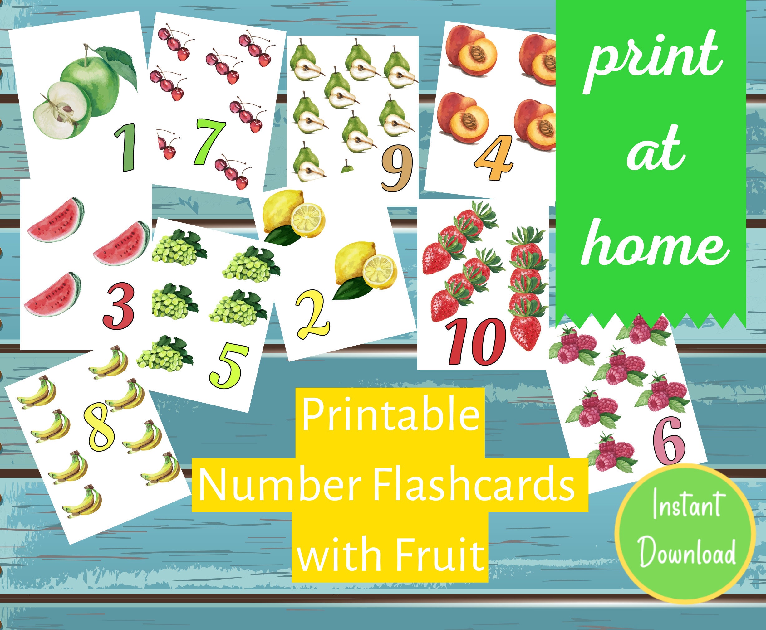 Colourful Number Fruit Themed Flashcards Printable Teaching - Etsy Canada