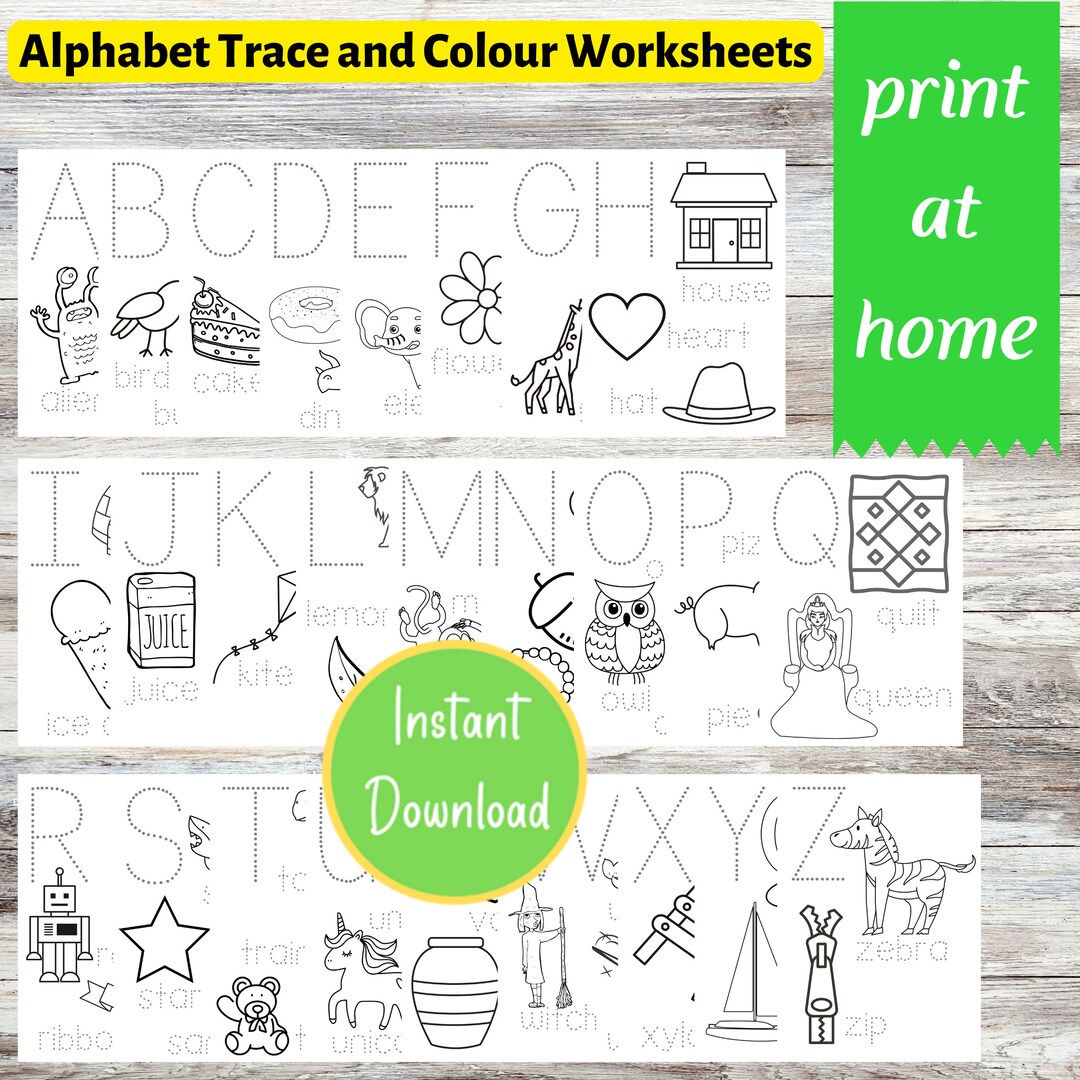 Alphabet and Words Worksheets to Trace and Colour, Printable, Digital ...