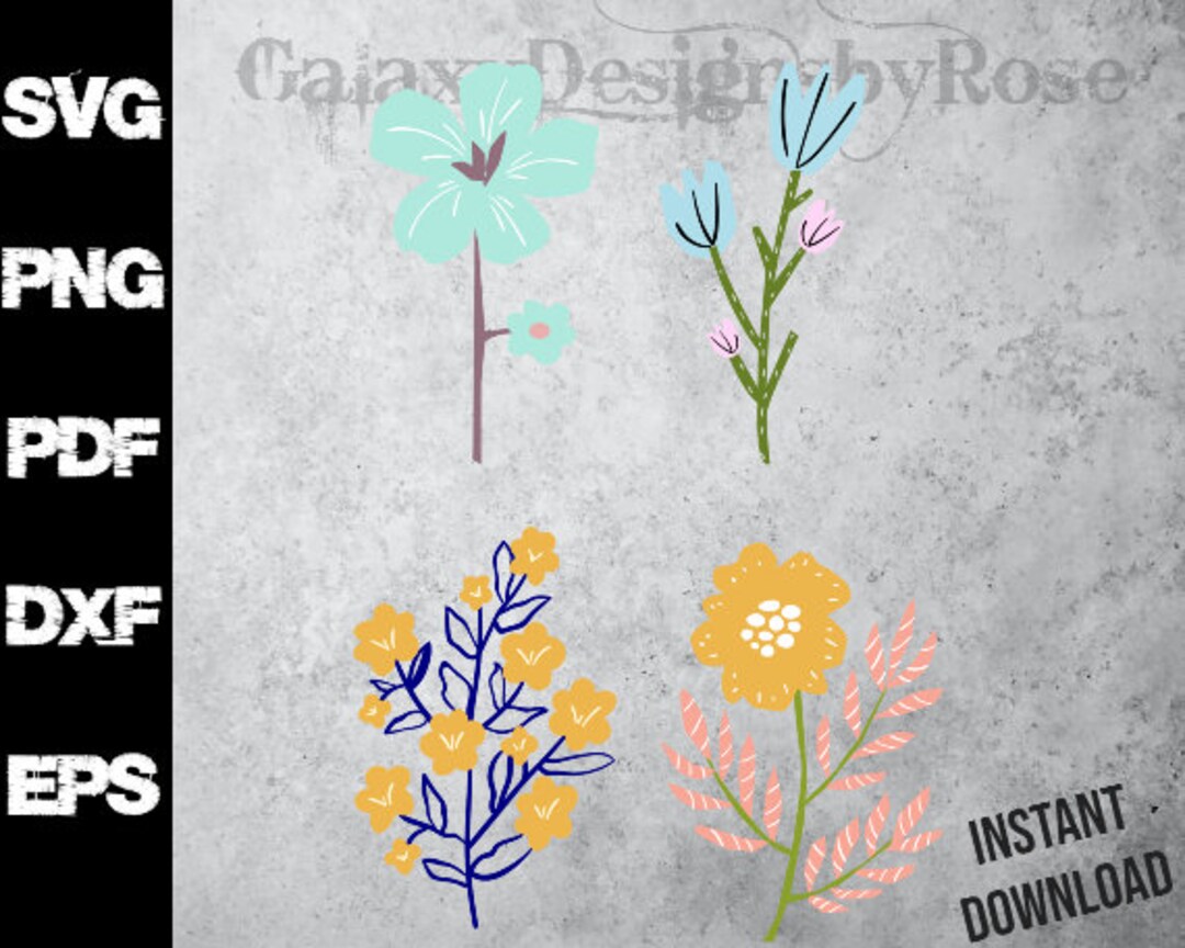 SVG FLOWERS, Png, Pdf, Dxf, Eps, Pretty Flowers Silhouette, Colorful ...