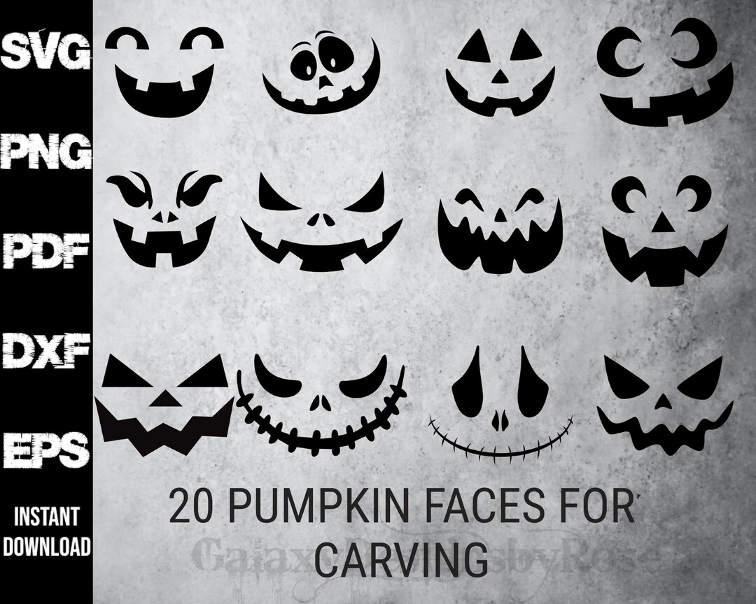 SVG Pumpkin Faces Stencils, Png, Pdf, Dxf, Eps, Pumpkin Face Silhouette ...