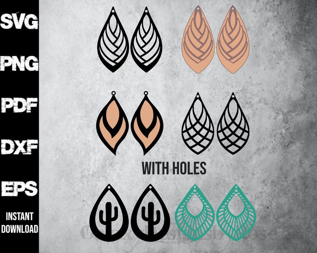 SVG Earring's Silhouette Bundle, Png, Pdf, Dxf, Eps, Earring Vector ...