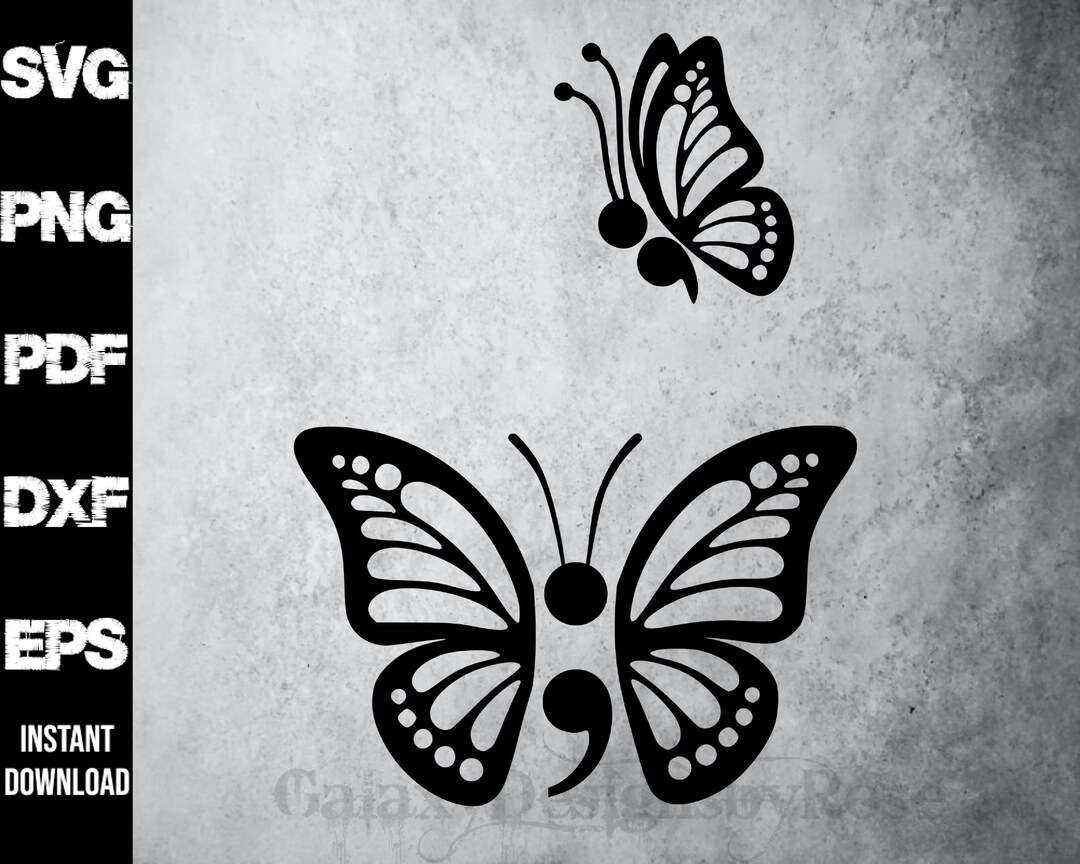 SVG Semi-colon Butterfly, Png, Pdf, Dxf, Eps, Mental Health Awareness ...