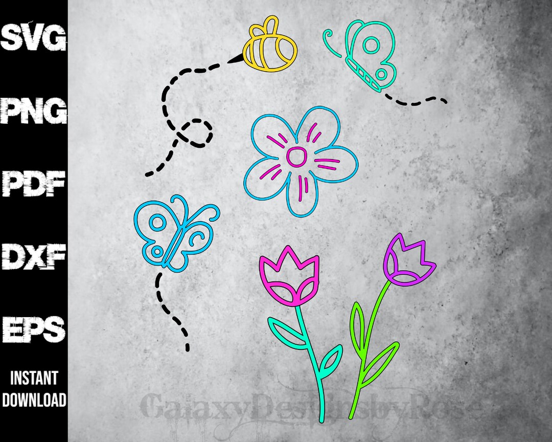 SVG Spring Neon, Png, Pdf, Dxf, Eps, Neon Spring Bee, Spring Flower ...