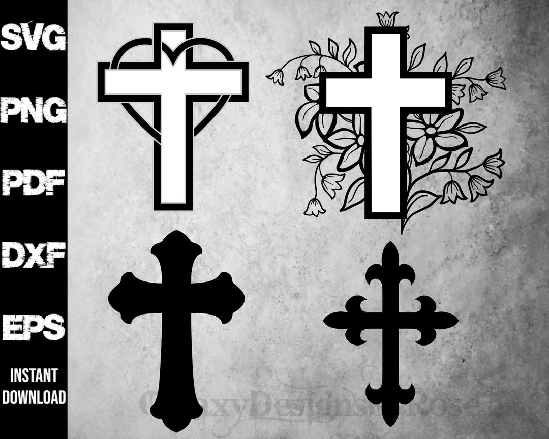 SVG Cross Bundle, Pdf, Png, Dxf, Eps, Flower Cross SVG, Heart Cross Svg ...