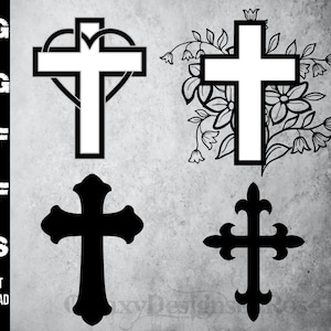 SVG Cross Bundle, Pdf, Png, Dxf, Eps, Flower Cross SVG, Heart Cross Svg ...