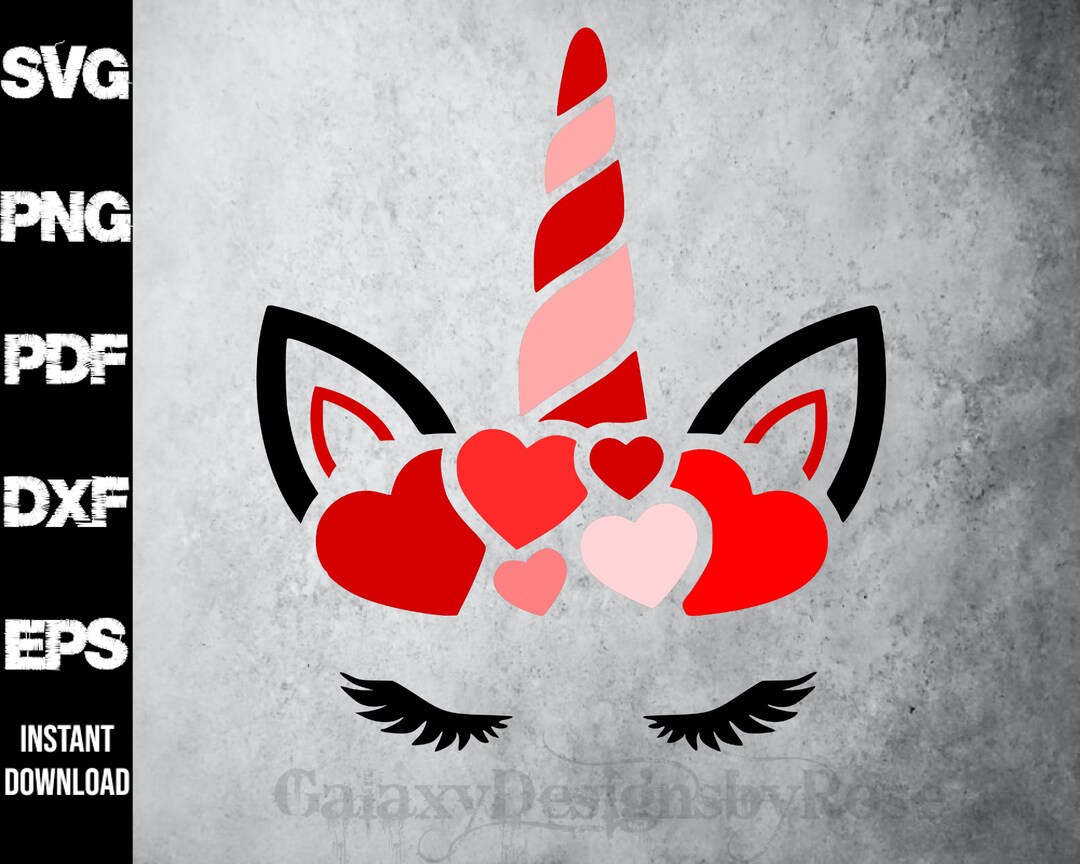 SVG Cute Unicorn Hearts, Pdf, Png, Dxf, Eps, Valentine's Unicorn Face ...