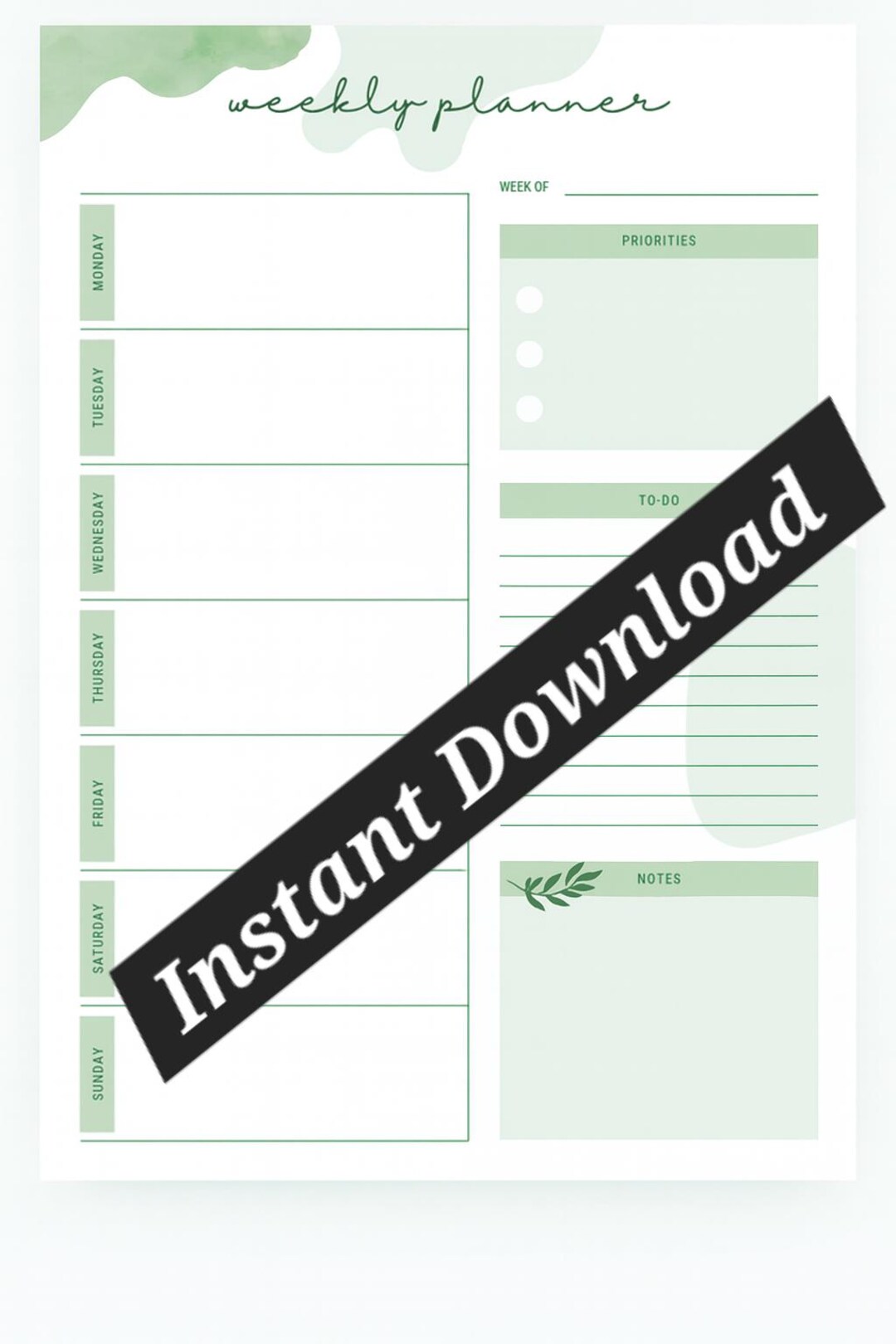Weekly Planner Printable | Botanical Theme | Instant Download | Green ...