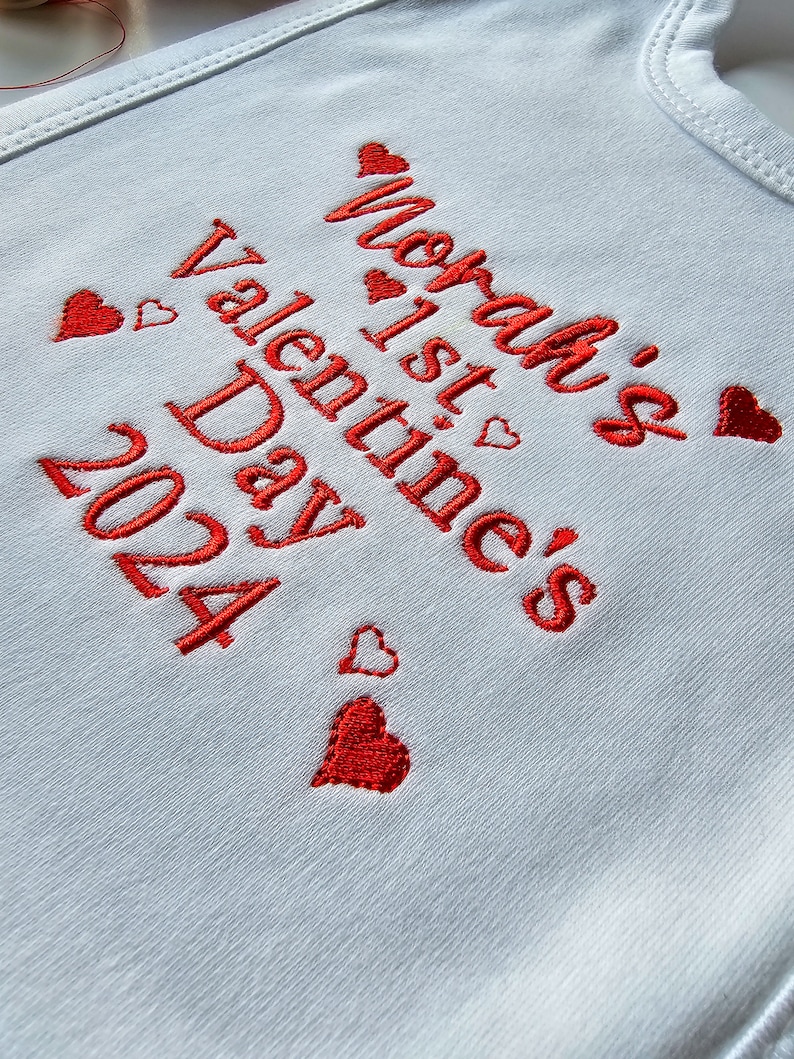 Baby's 1st Valentine's 2026, Personalised, Embroidered Long Sleeve Baby ...