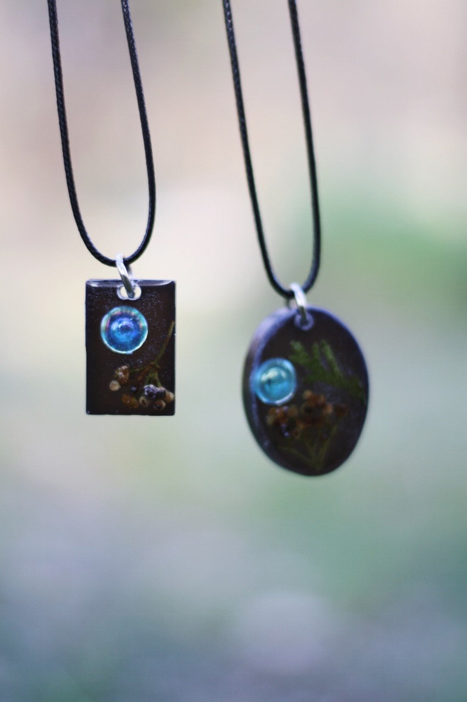 Rectangular Pendant Black Pendant Spring Necklace Handmade | Etsy