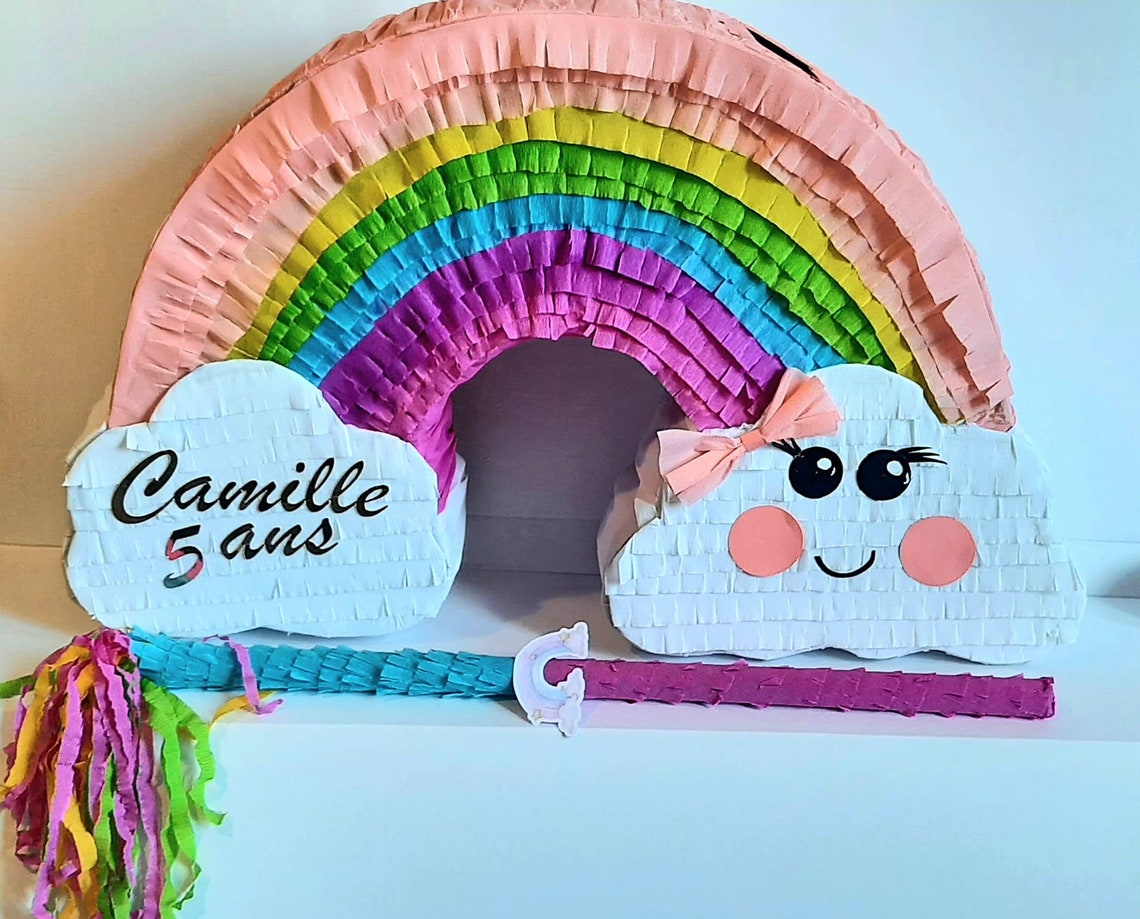 Large Rainbow Pinata 68 Cm in Length, Customizable, Filled, Stick ...