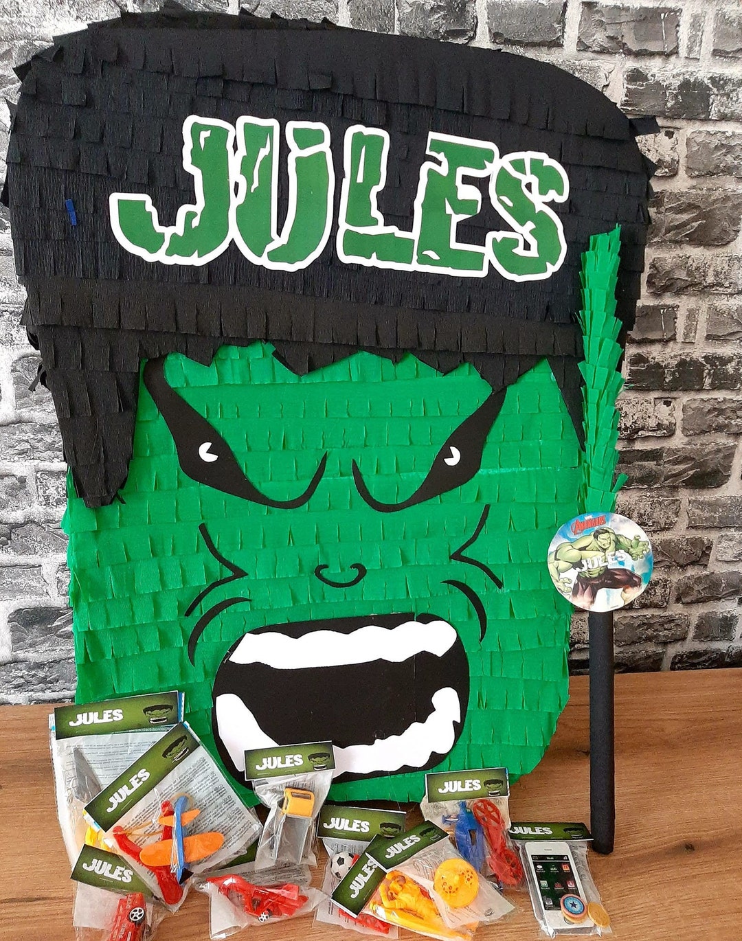 Handmade Hulk Piñata, Personalized Wooden Stick Included, Children's ...