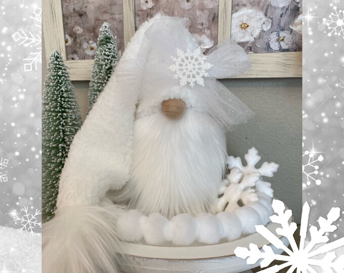 Fluffy White Snowflake Christmas Gnome, Winter Gnome, Seasonal Gnome ...