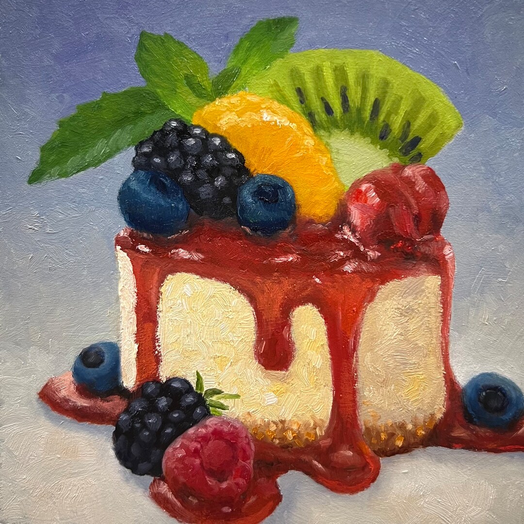 Fruit With Berry Sauce Cheese Cake Dessert, Still Life With Food Oil ...