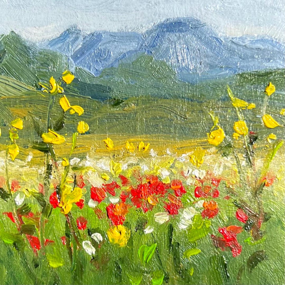 Colorado Summer Poppies Oil Painting: 3"x3" Small Landscape With Easel ...